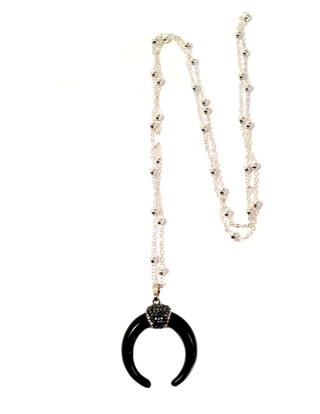 collares largos estilo etnicos con colmillo negro, collares de moda