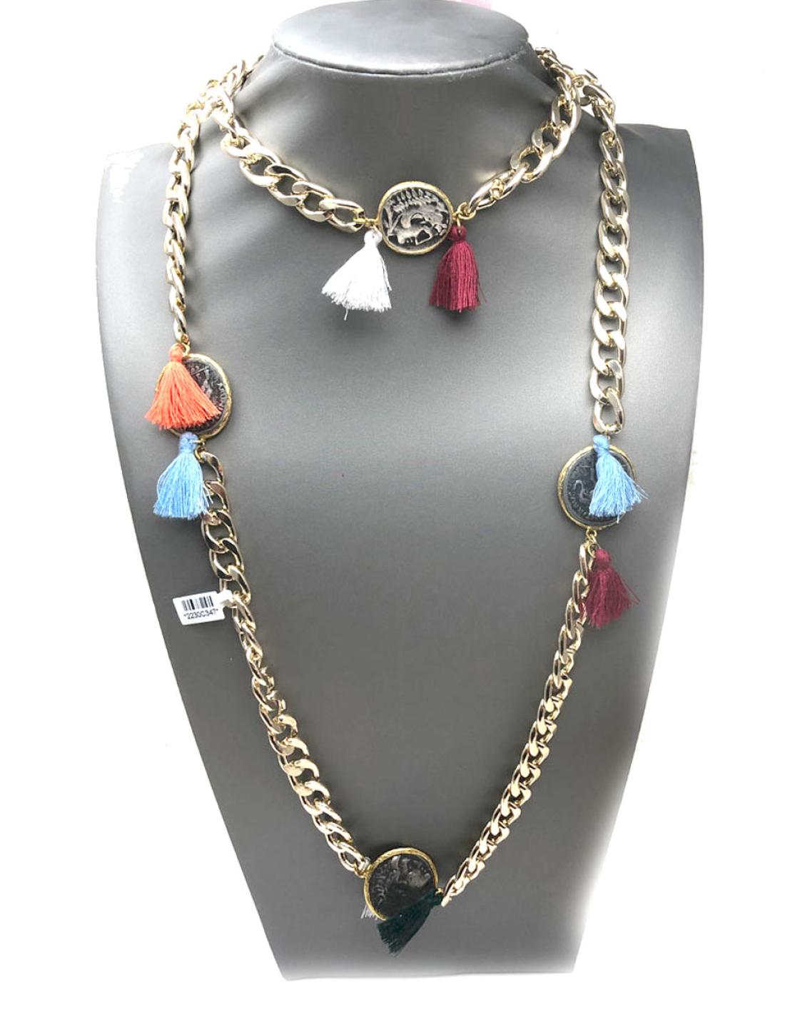 COLLARES LARGOS DORADOS DE ESLABONES GRANDES Y MONEDAS
