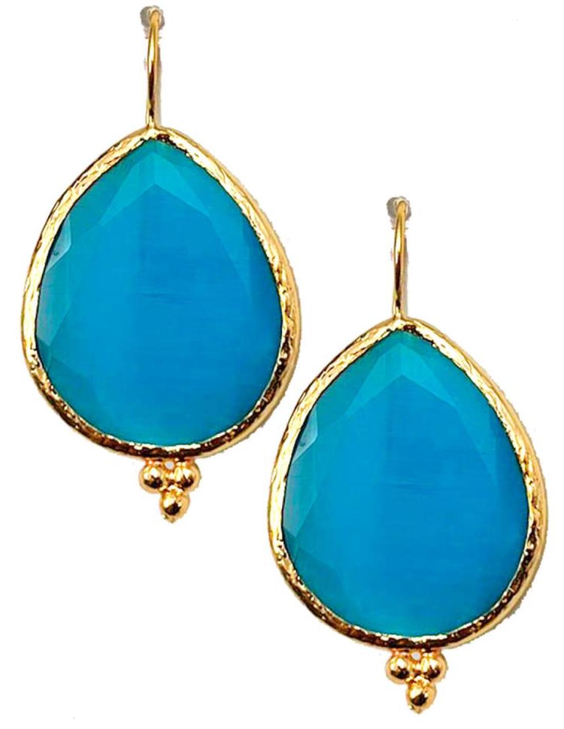 Pendientes azules mujer largos con piedra ovalada para veranode alta ...