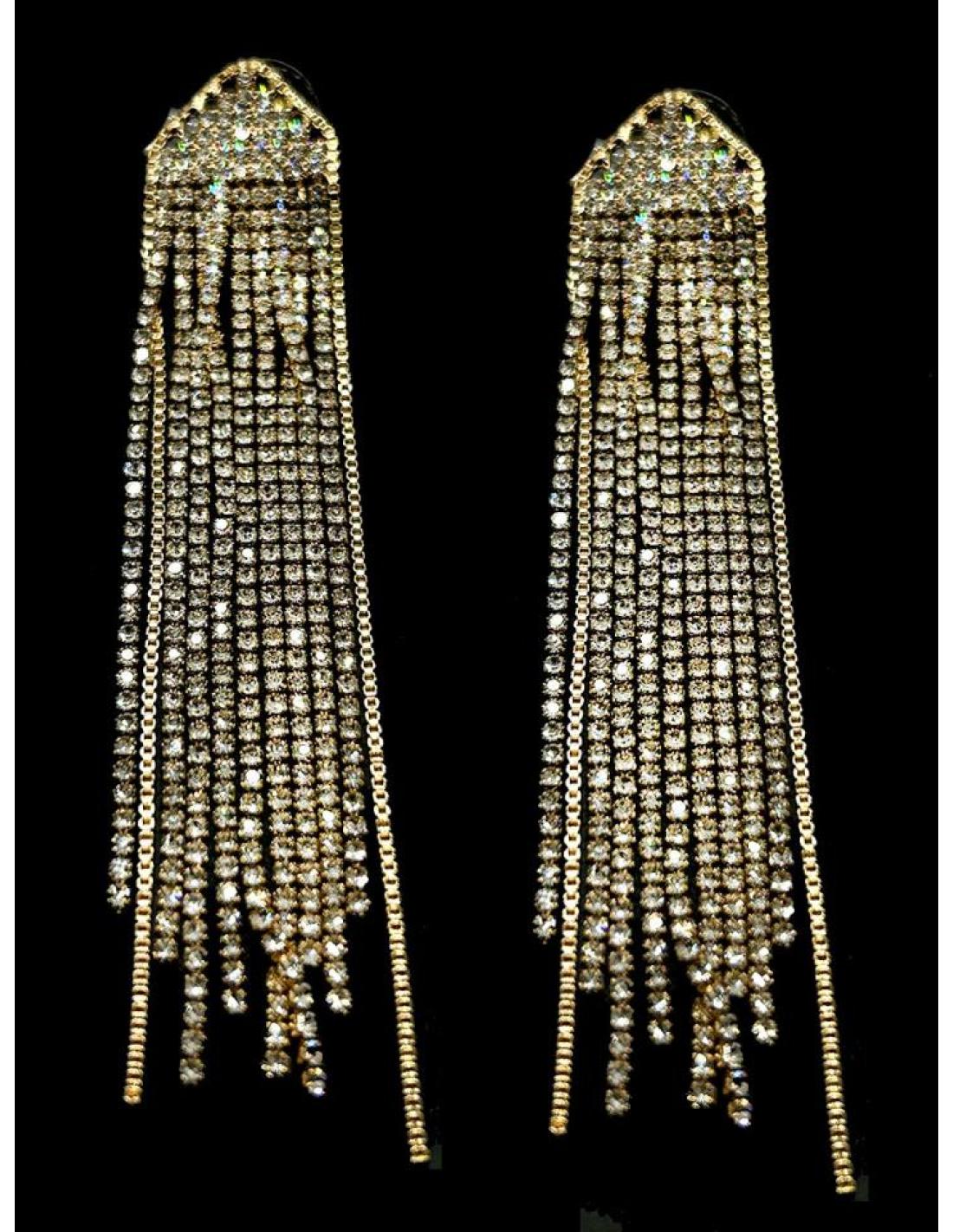 Pendientes largos de fiesta dorados para mujer con cadenas de cristal