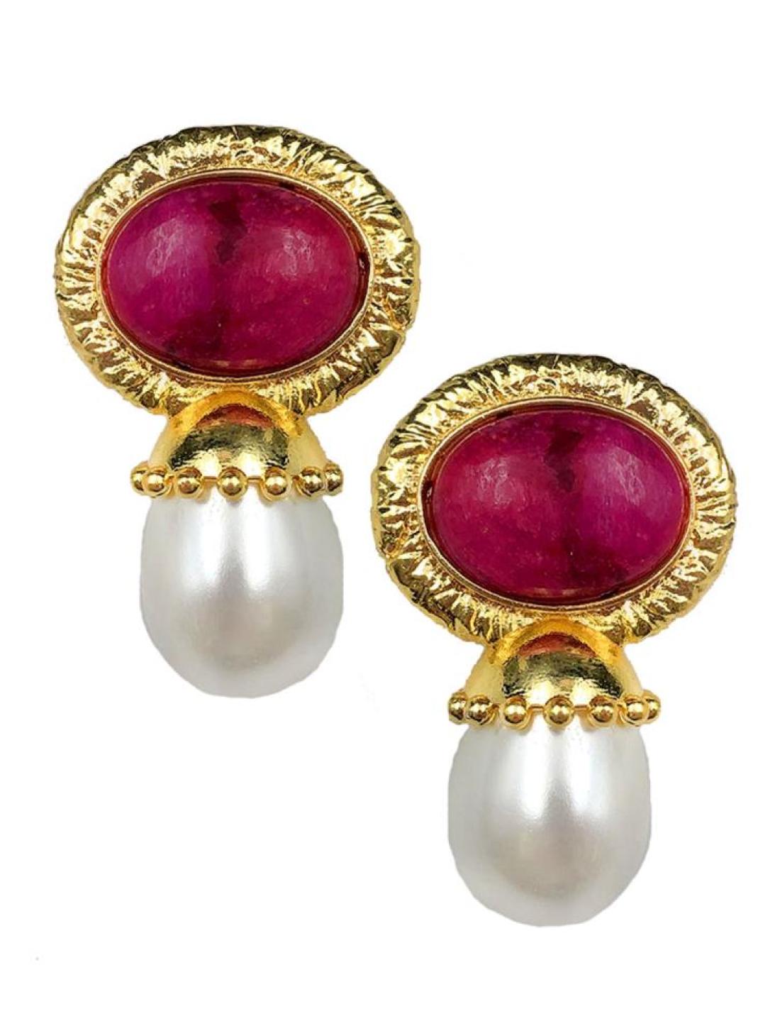 Pendientes bugambilias con perlas y piedras elegantes semipreciosas ...