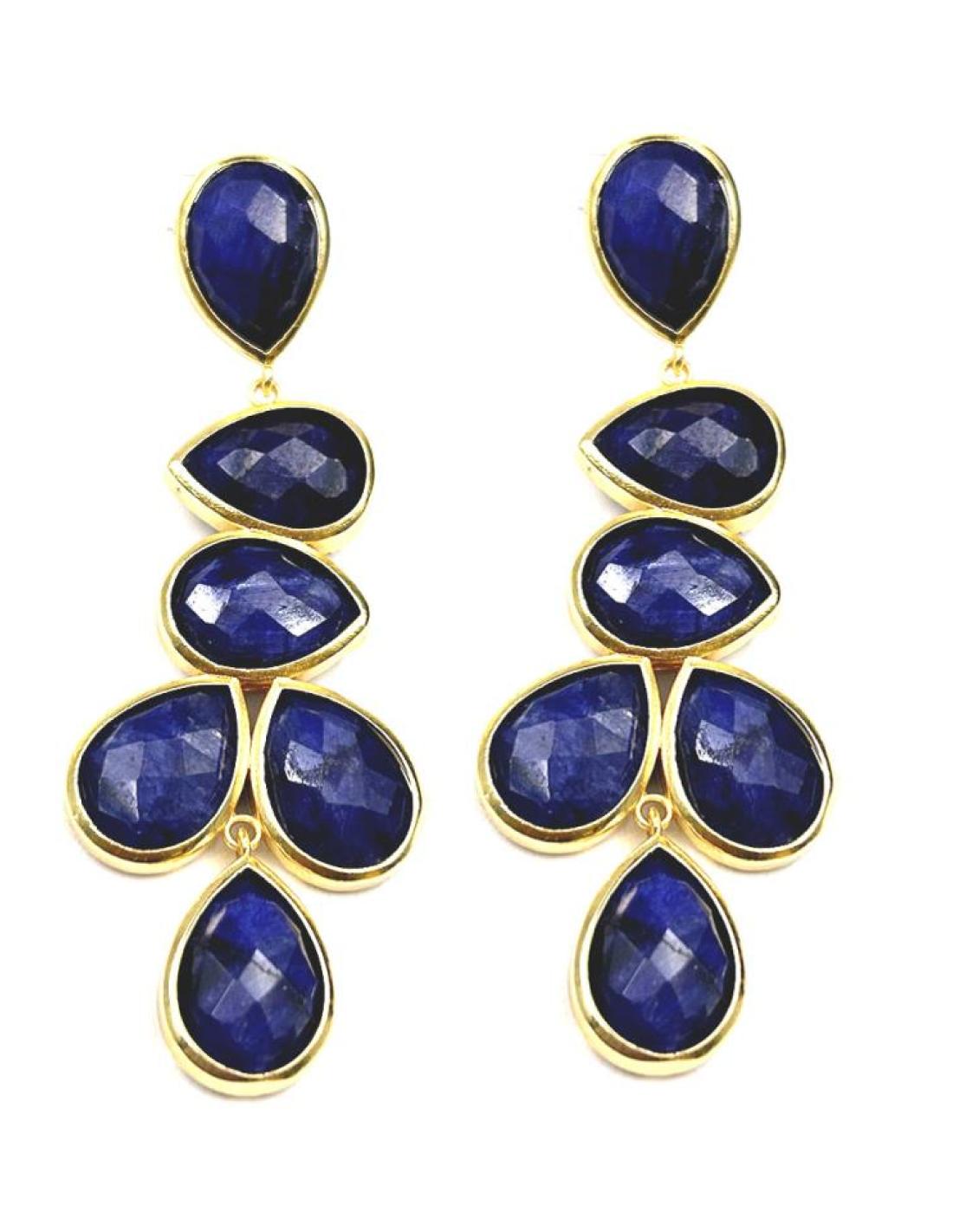 Pendientes mujer largos azules de piedras facetadas elegante diseño ...
