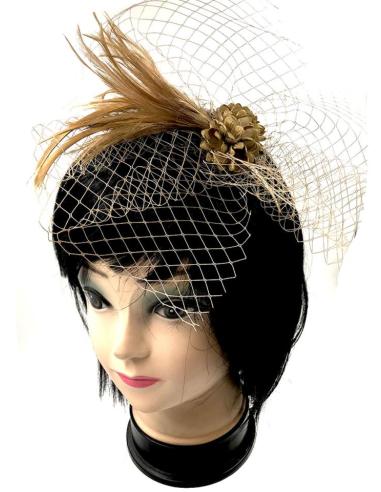 Tocados boda diademas doradas con plumas y lazo redecilla, las mejores ...