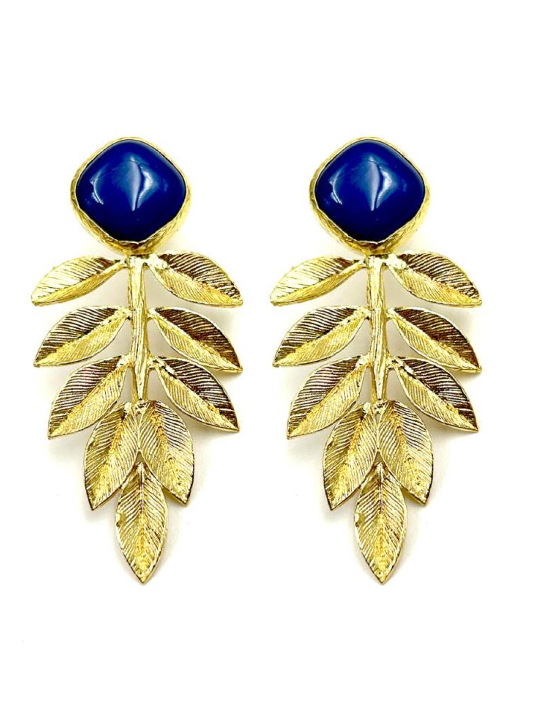 Pendientes mujer dorados con piedras azules con hojas vistosas para ...
