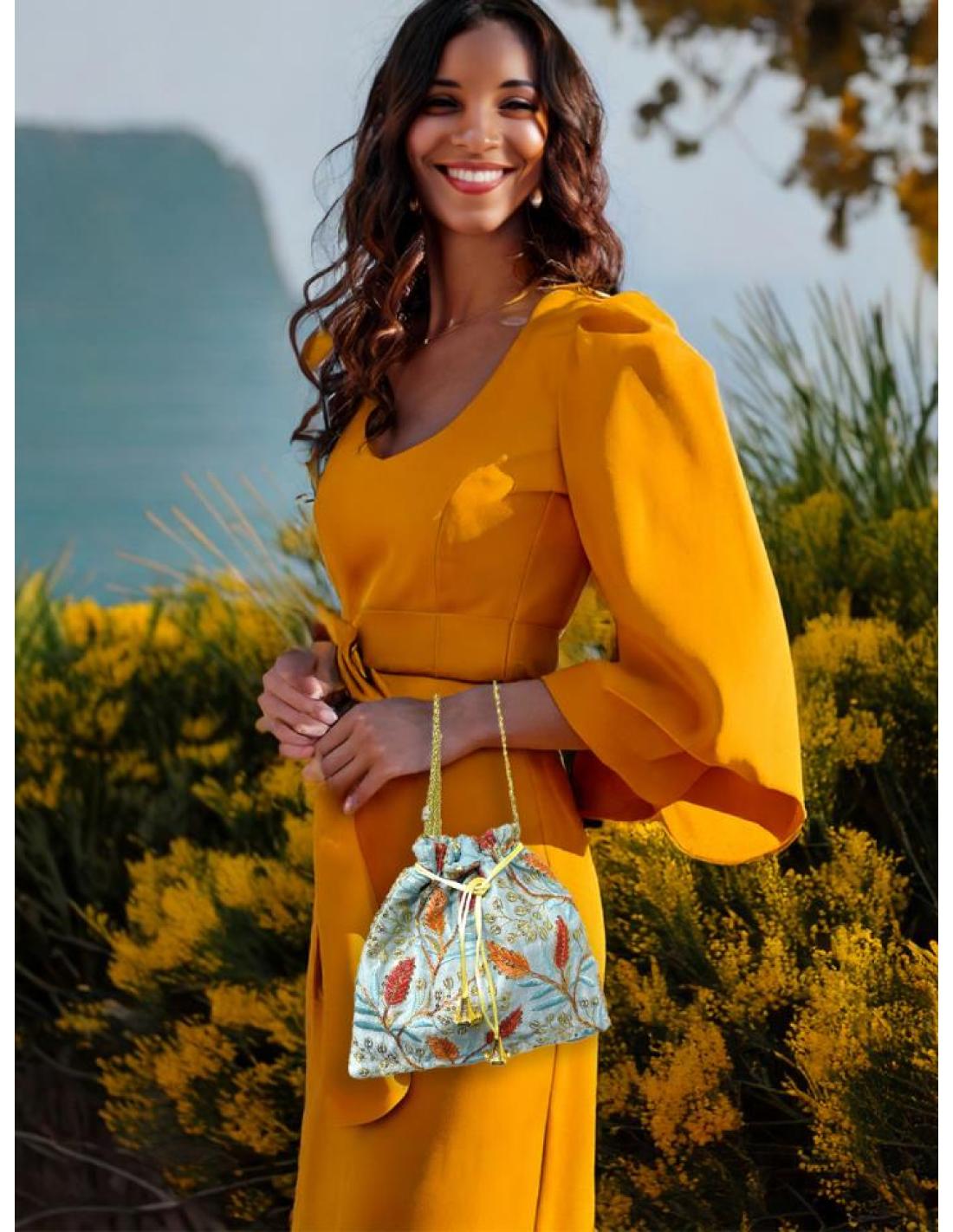Bolsos azules claro bomboneras boda y fiesta estampadas | Limosneras mujer
