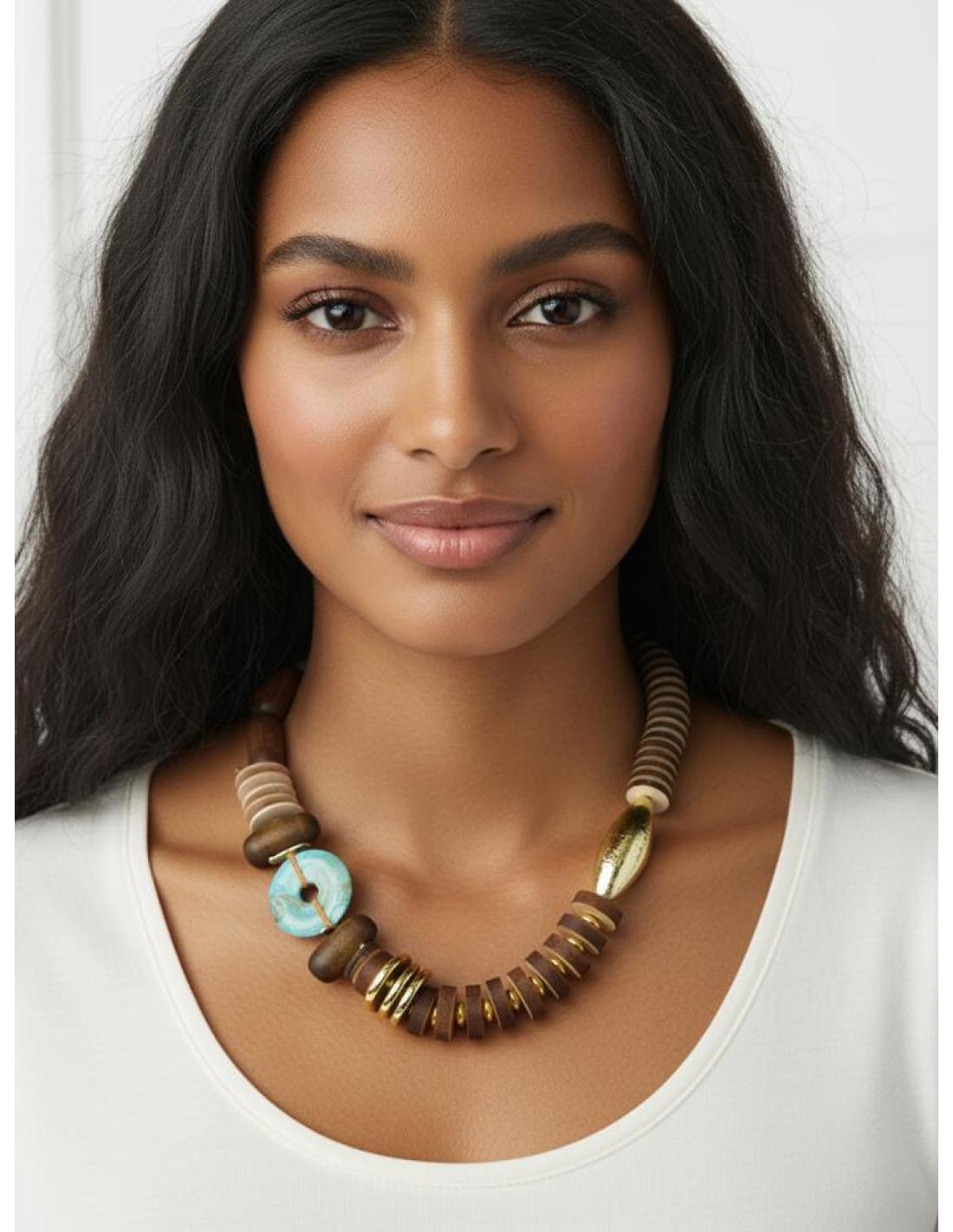 Collares marrones de madera cortos de verano e invierno | Moda mujer c