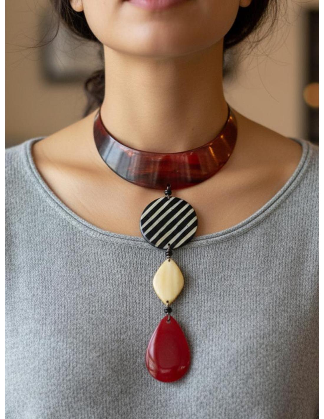 Collares Largos de Asta Mujer | Aresanales en Rojo, Negro y Natural