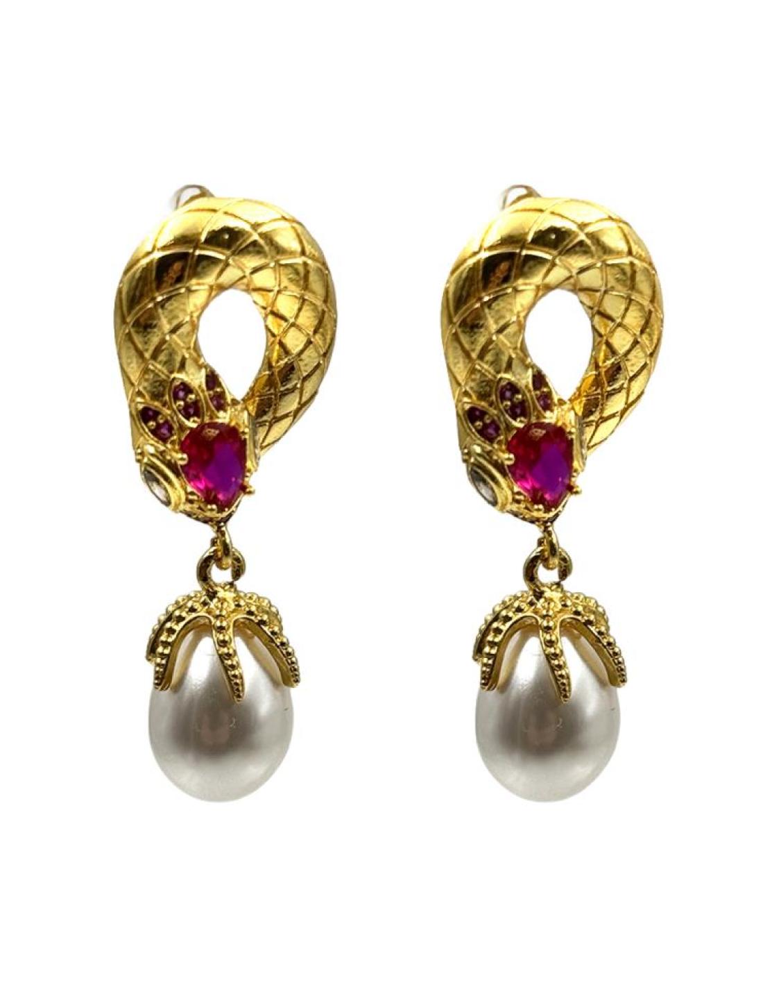 Pendientes para Bodas con Perlas y Pedrería Fucsia | Invitada y Madrina
